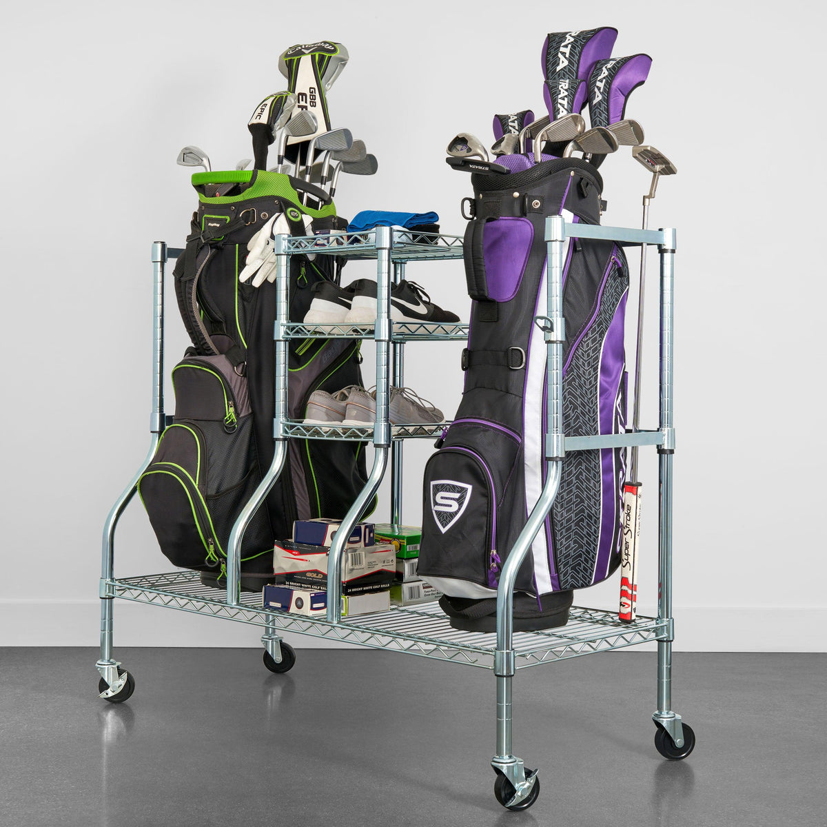 SafeRacks Golf Bag Organizers for 2 Golf Bags and Golf Accessories